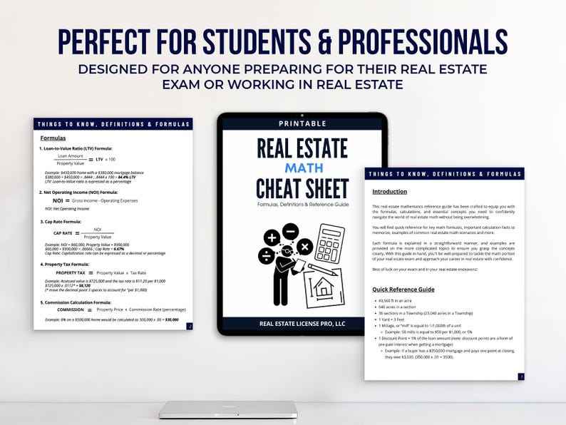 Real Estate Math Formulas, Real Estate Exam Math Cheat Sheet, Printable ...