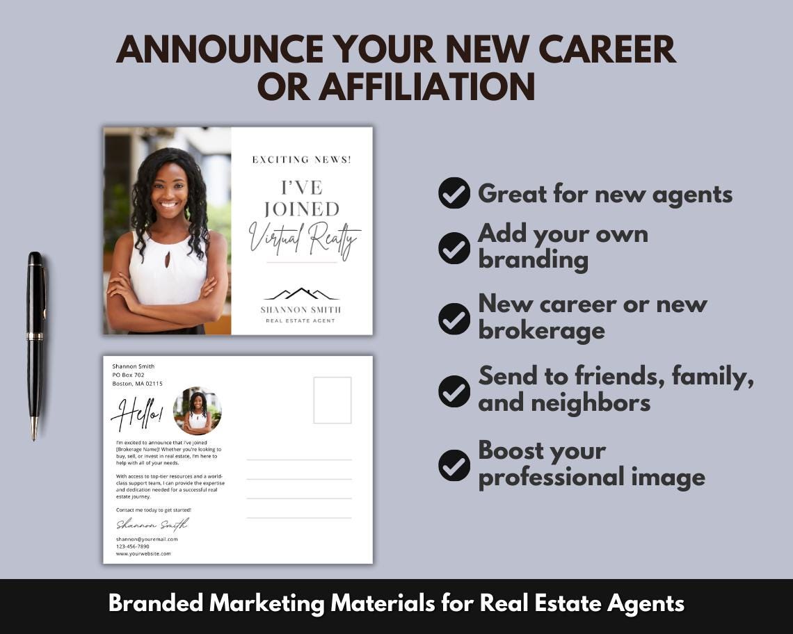 Real Estate Agent Announcement Postcard Template (canva Editable ...