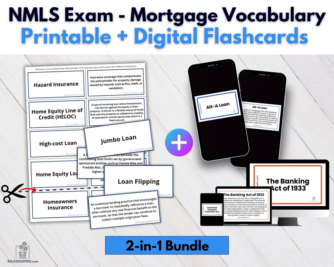 NMLS Exam Flashcards: Mortgage Vocabulary (printable & Digital) - Etsy