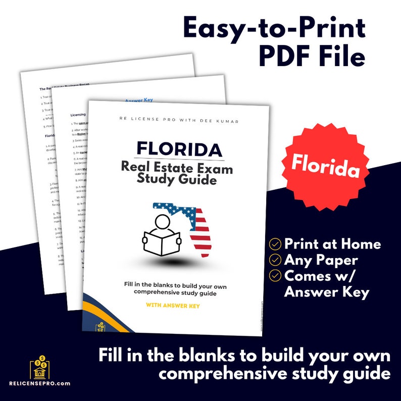 Florida Real Estate Exam Study Guide | Printable Study Guide for the ...