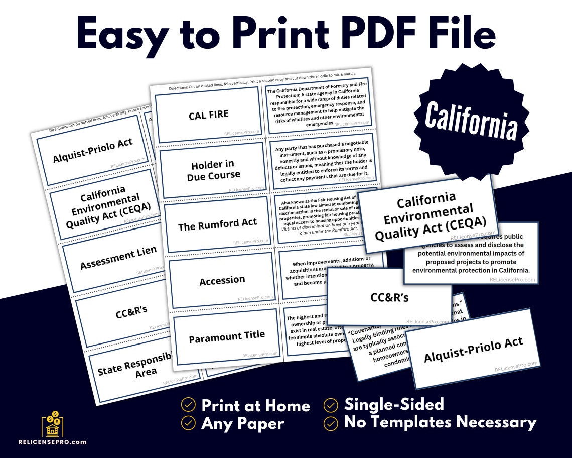California Real Estate Exam Flashcards (PDF Printable) - Etsy