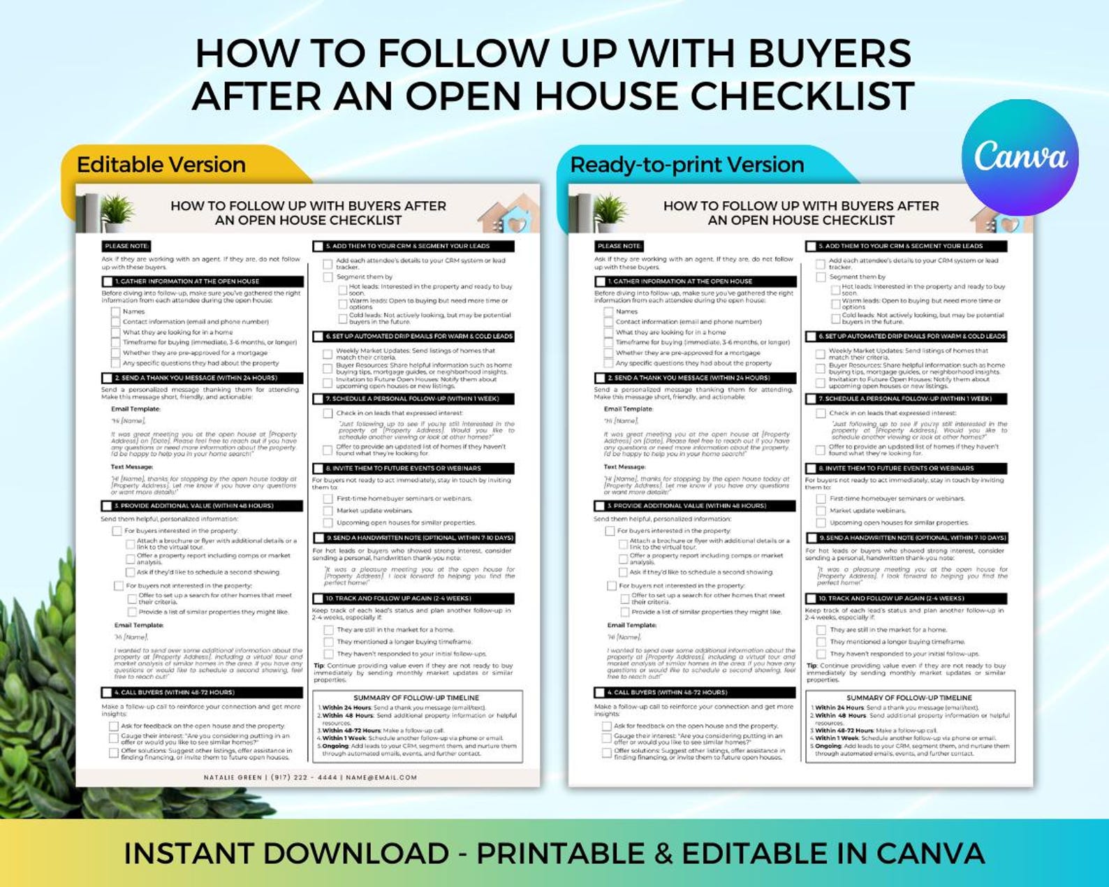 Real Estate Open House Follow up Checklist (printable & Editable) - Etsy