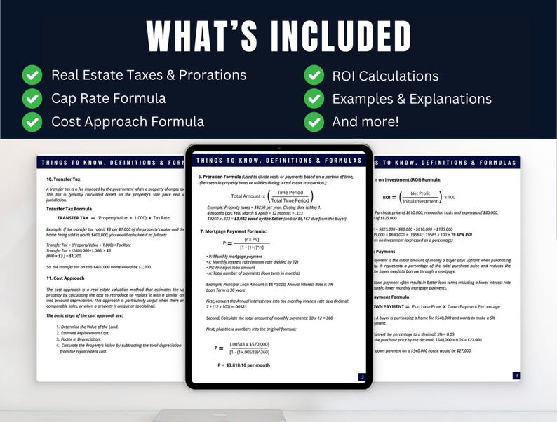Real Estate Exam Math Cheat Sheet: Formulas & Definitions (PDF Download ...