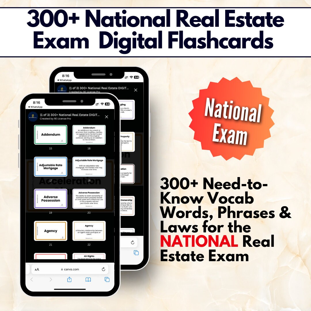 Real Estate Exam Flashcards: 300+ National Terms (digital Download) - Etsy