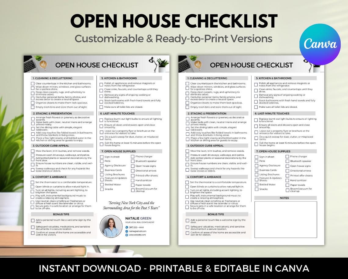 Real Estate Open House Checklist: Printable Agent Guide (canva Editable ...