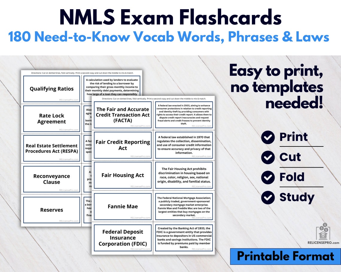 NMLS Exam Flashcards: Mortgage Vocabulary (printable & Digital) - Etsy