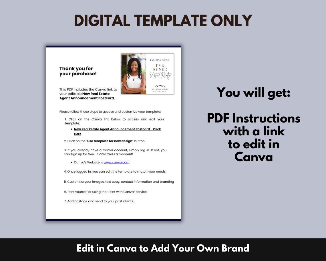 Real Estate Agent Announcement Postcard Template (canva Editable ...