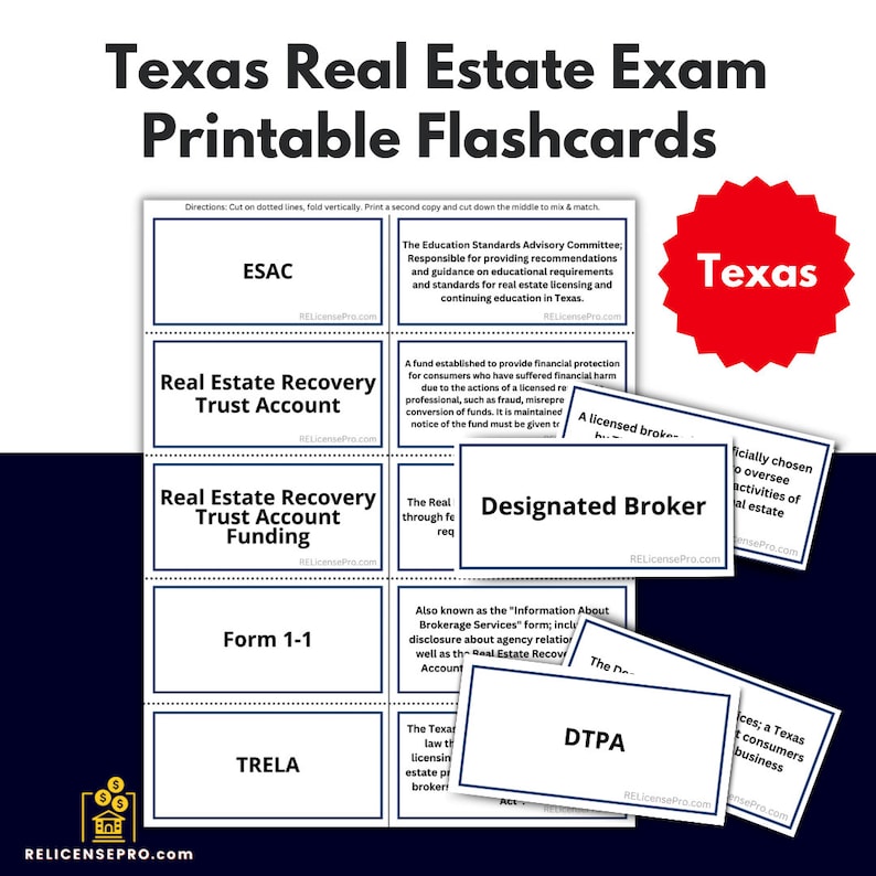 Texas Real Estate Exam Flashcards: Vocabulary Prep (printable PDF) - Etsy