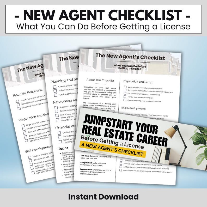 Real Estate Agent Checklist: Jumpstart Your Career (digital Download ...