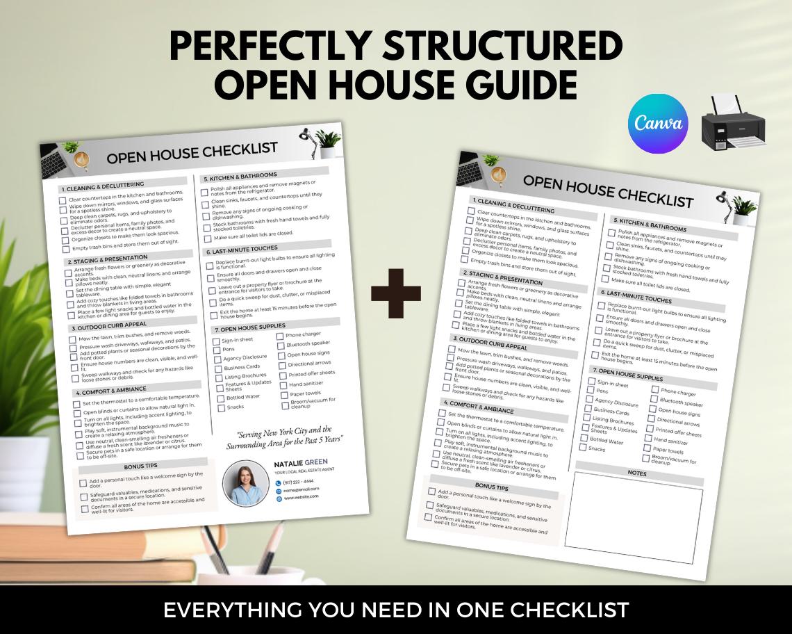 Real Estate Open House Checklist: Printable Agent Guide (canva Editable ...