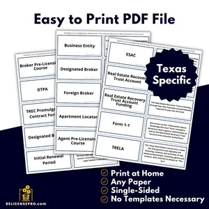 Texas Real Estate Exam Flashcards: Vocabulary Prep (printable PDF) - Etsy