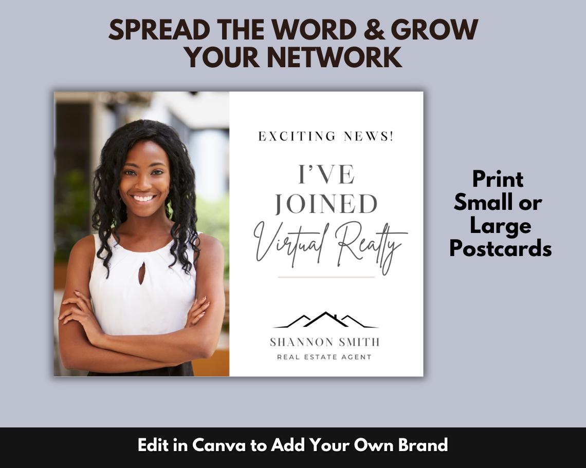 Real Estate Agent Announcement Postcard Template (canva Editable ...