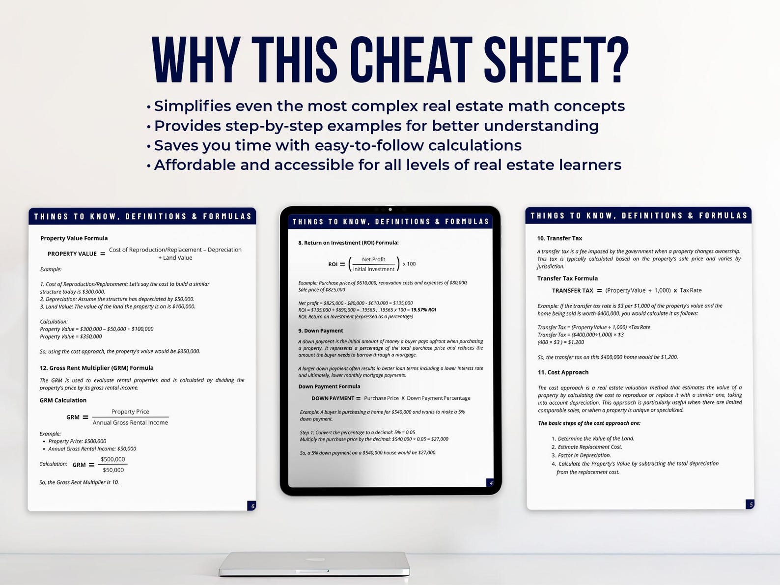 Real Estate Exam Math Cheat Sheet: Formulas & Definitions (PDF Download ...