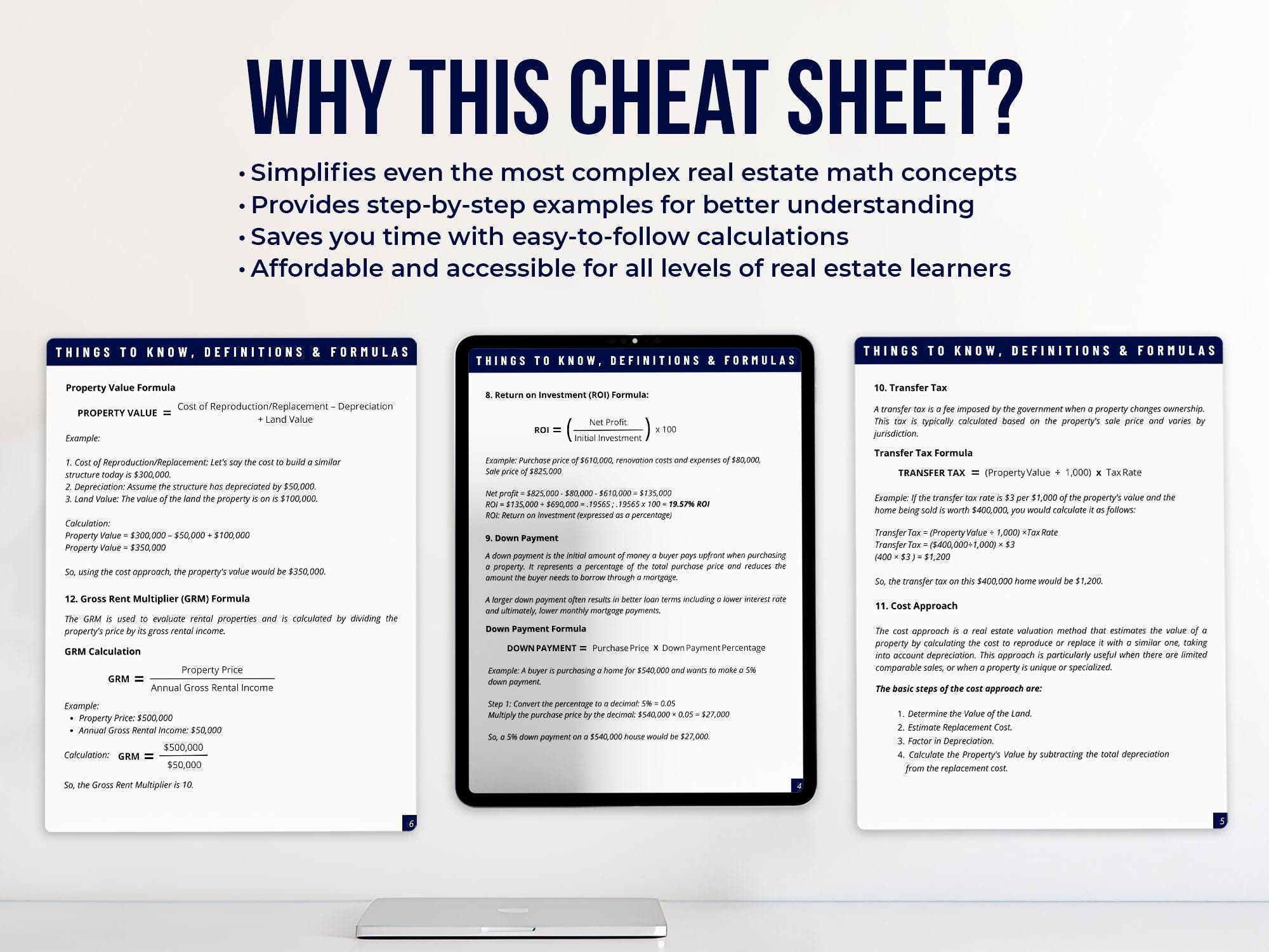 Real Estate Exam Math Cheat Sheet: Formulas & Definitions (PDF Download ...