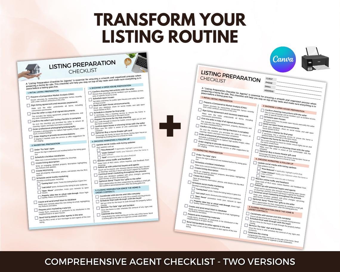 Listing Preparation Checklist, Editable & Printable Real Estate ...