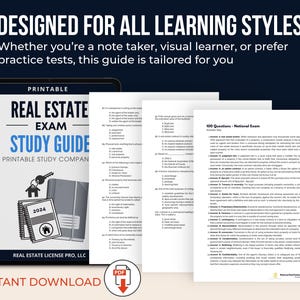 Real Estate Exam Study Guide: Flashcards & Practice Exam (PDF) - Etsy