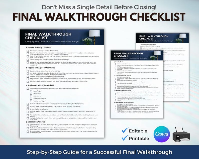 Real Estate Final Walkthrough Checklist: Editable Template (digital ...