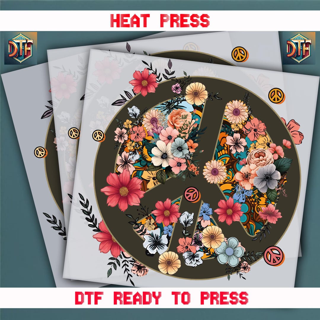 Floral Peace Sign DTF Transfer, Boho Hippie Groovy Retro 70s, Ready to ...