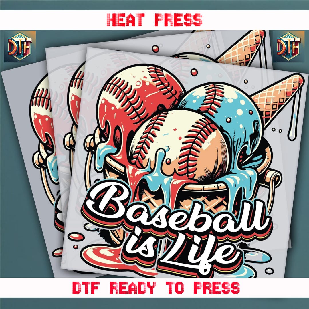 Baseball is Life Ice Cream Cone DTF Transfer | Summer Sports Shirt ...