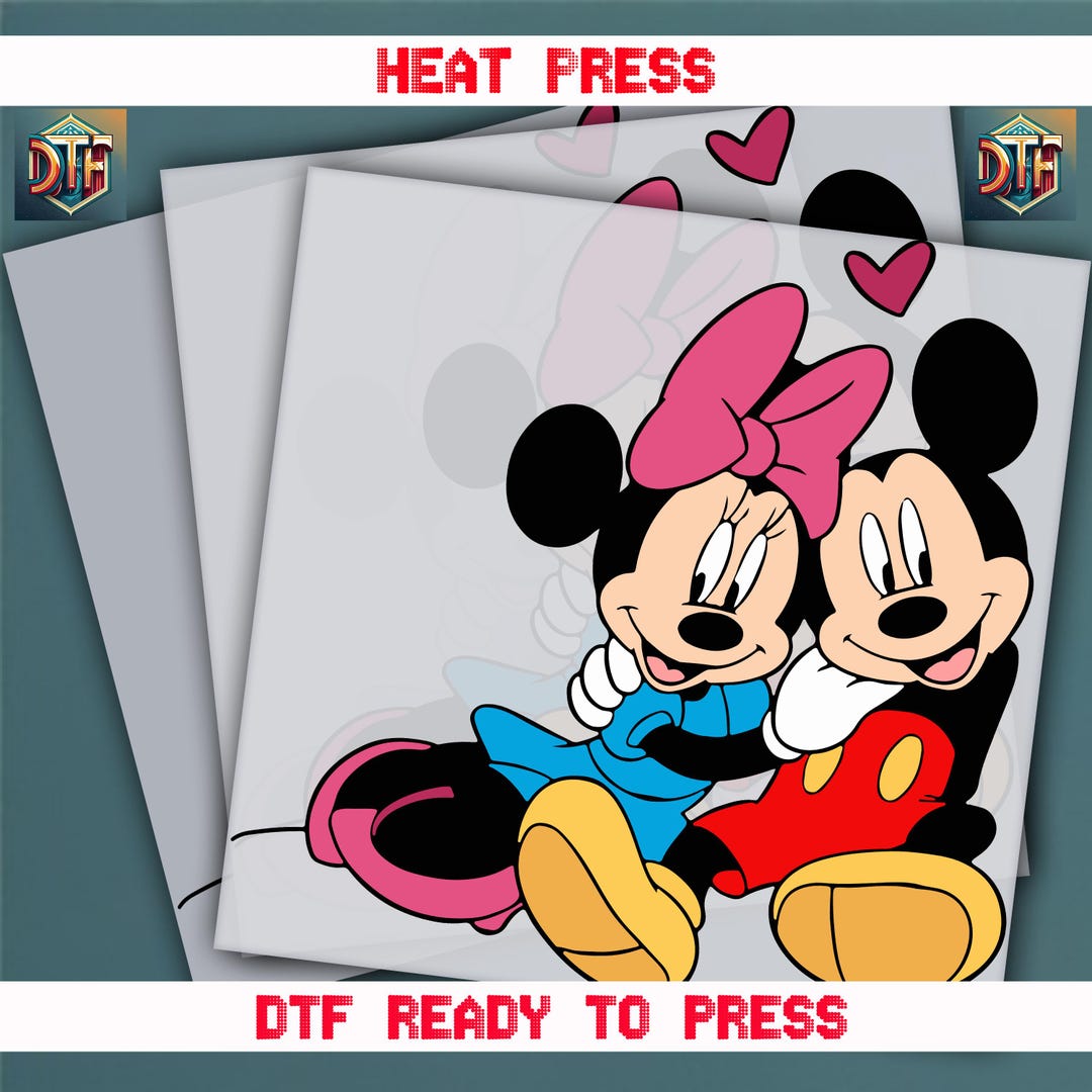 Mickey Minnie Heart, Valentine Design, Valentine's Day Dtf, Heat Transfer, Ready to Press DTF ...