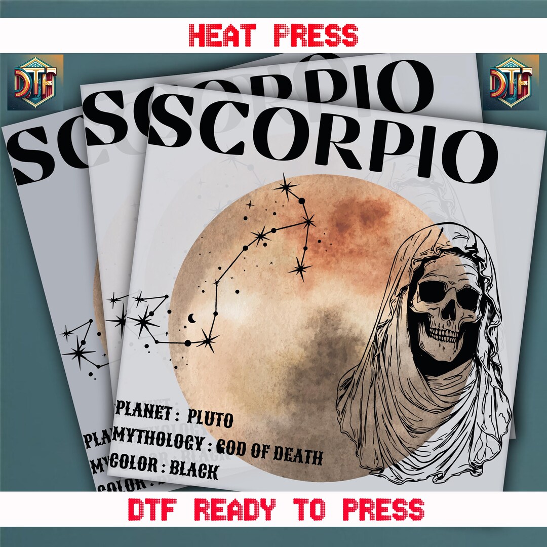 Scorpio, Astrology Design, Zodiac Sign Design, Heat Transfer, Ready to ...