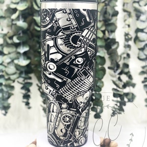 Laser Engraved Mechanic, Car Parts, Dad Cup, Tumbler With Handle, Lid ...