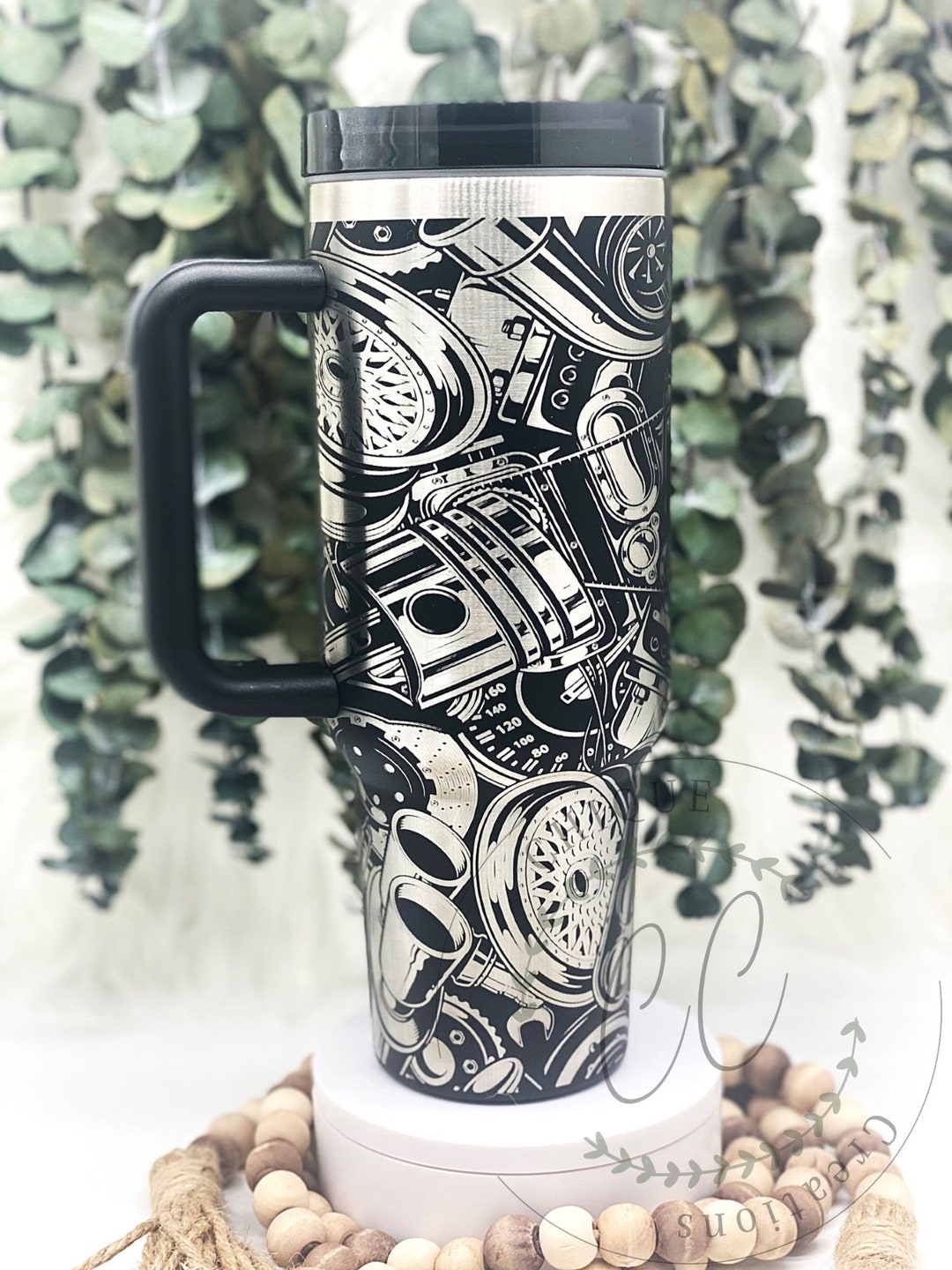 Laser Engraved Mechanic, Car Parts, Dad Cup, Tumbler With Handle, Lid ...