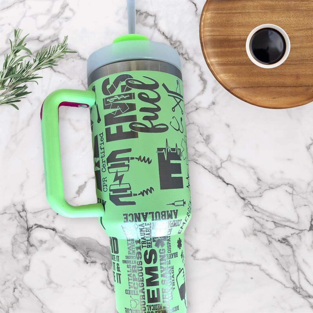 Laser Engraved EMS, EMT, First Responder Tumbler With Handle, Lid ...