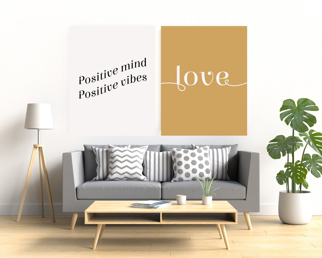 Positive Minds Yellow White Wall Art Set of 3 Prints, Minimal Printable ...