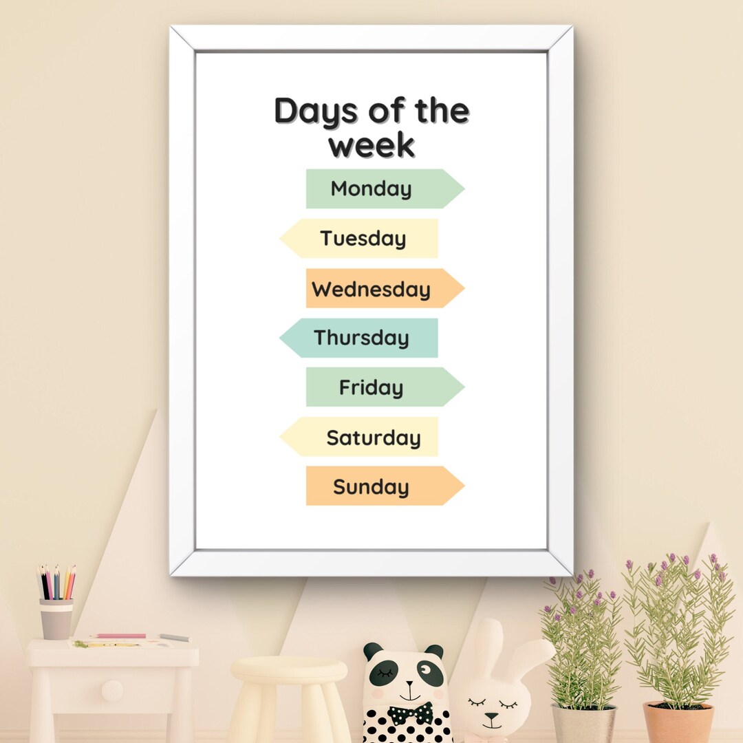 Childrens Days of the Week Poster for Learning Printable Pdf Neutral ...