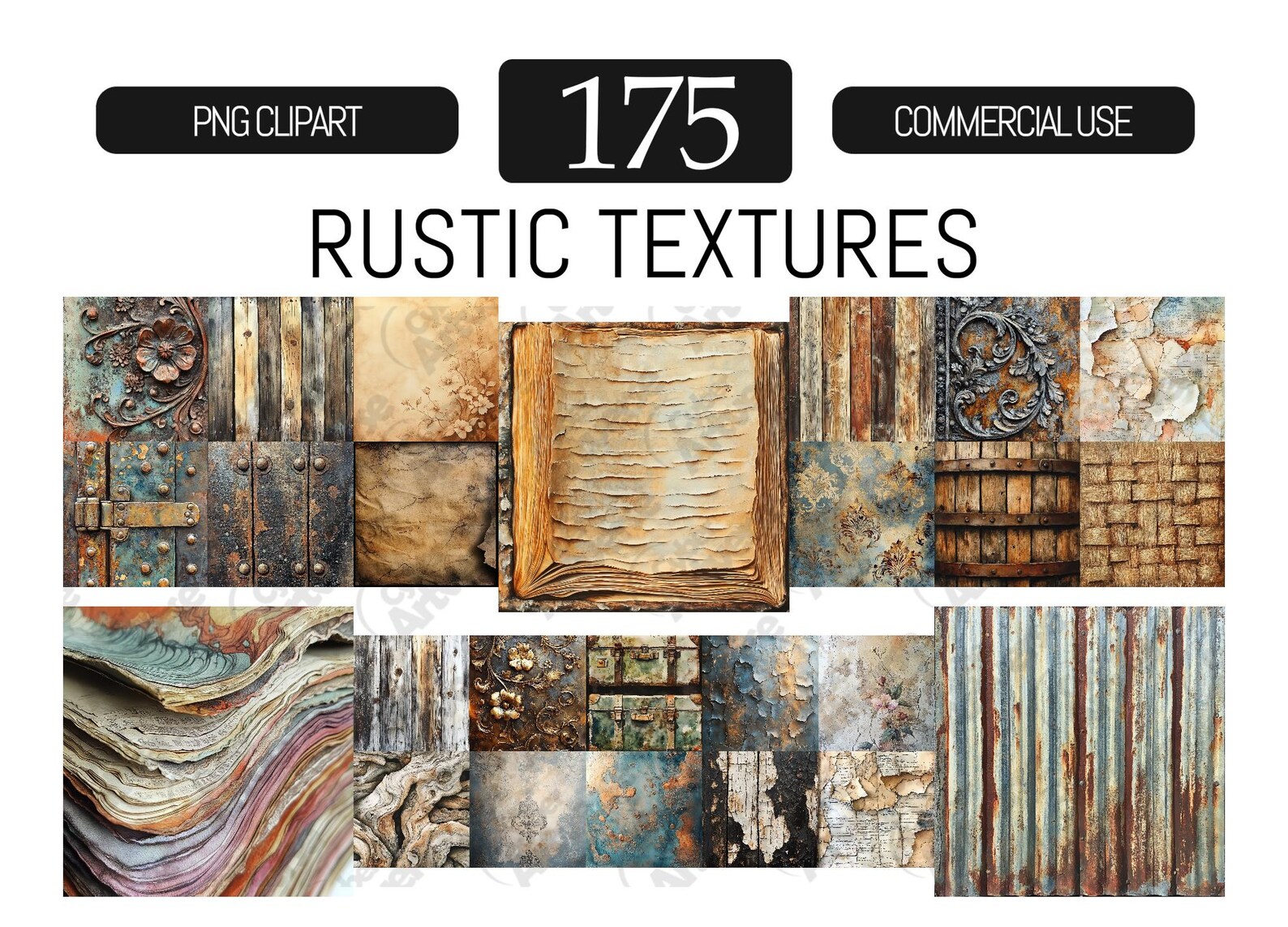 Rustic Vintage Textures: Wood, Metal, Paper - 175 PNG Files (digital ...