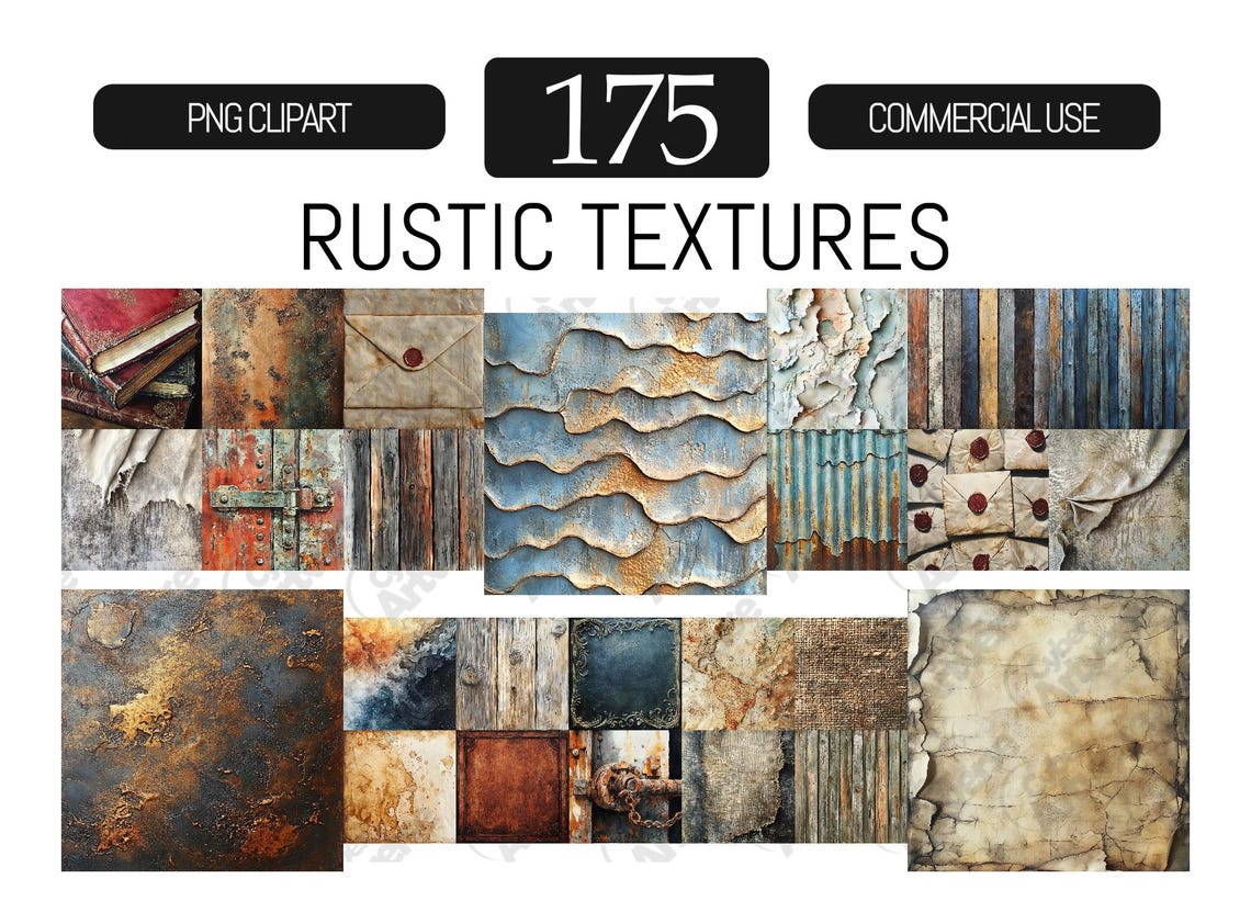 Rustic Vintage Textures: Wood, Metal, Paper - 175 PNG Files (digital ...