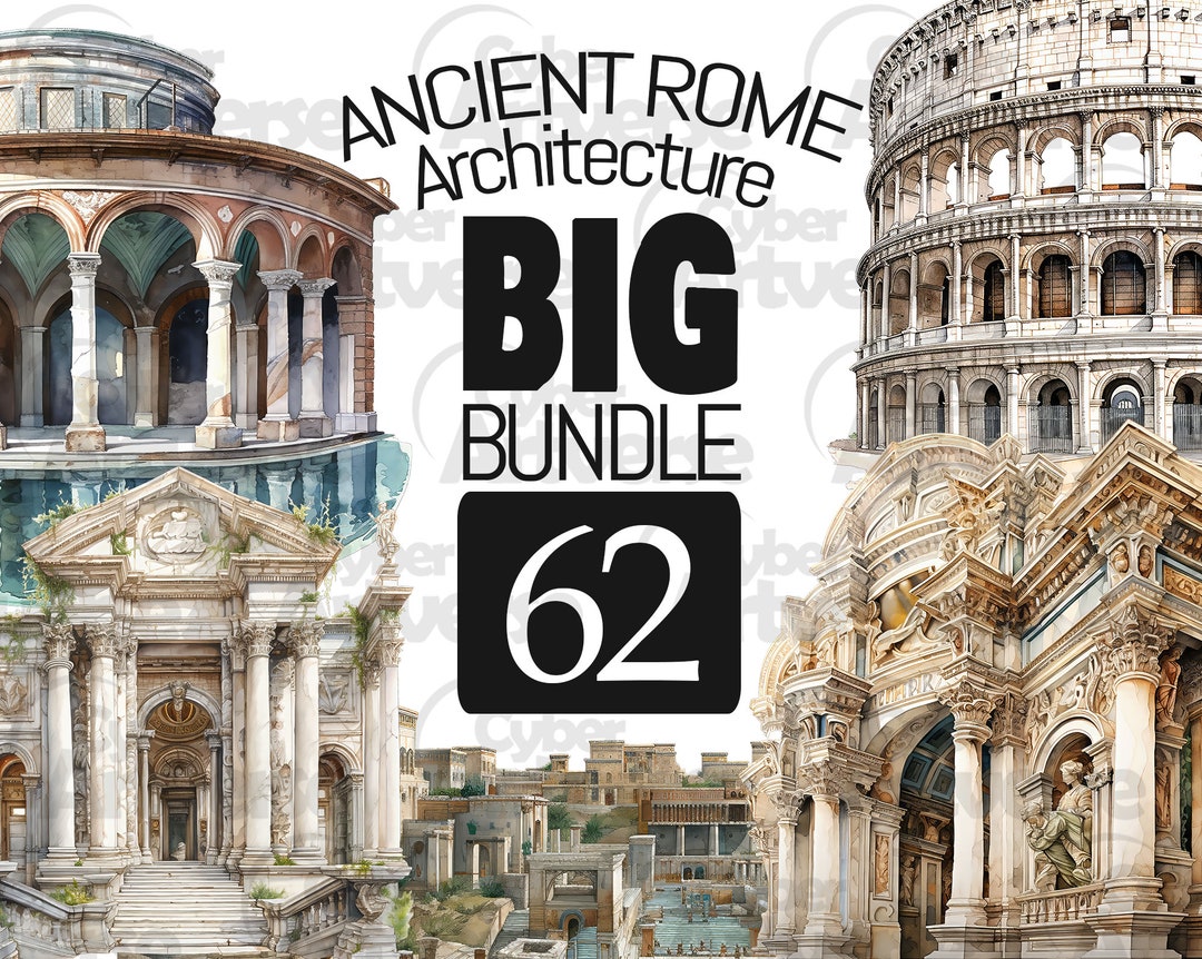Ancient Roman Architecture Clipart Set: Colosseum & Buildings (62 PNG ...