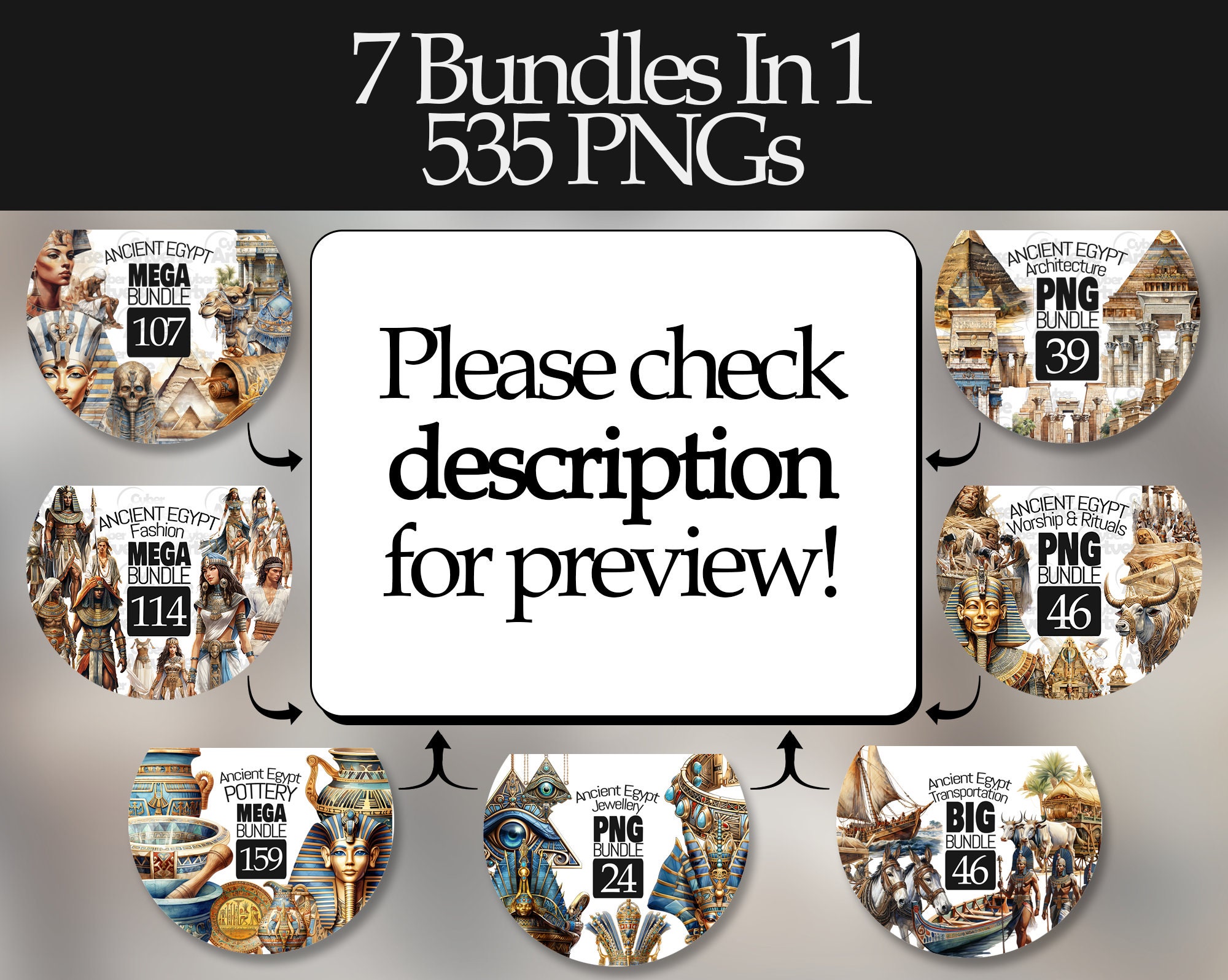 535 Pngs 7-in-1 Ancient Egypt Watercolor Clipart Set - Etsy