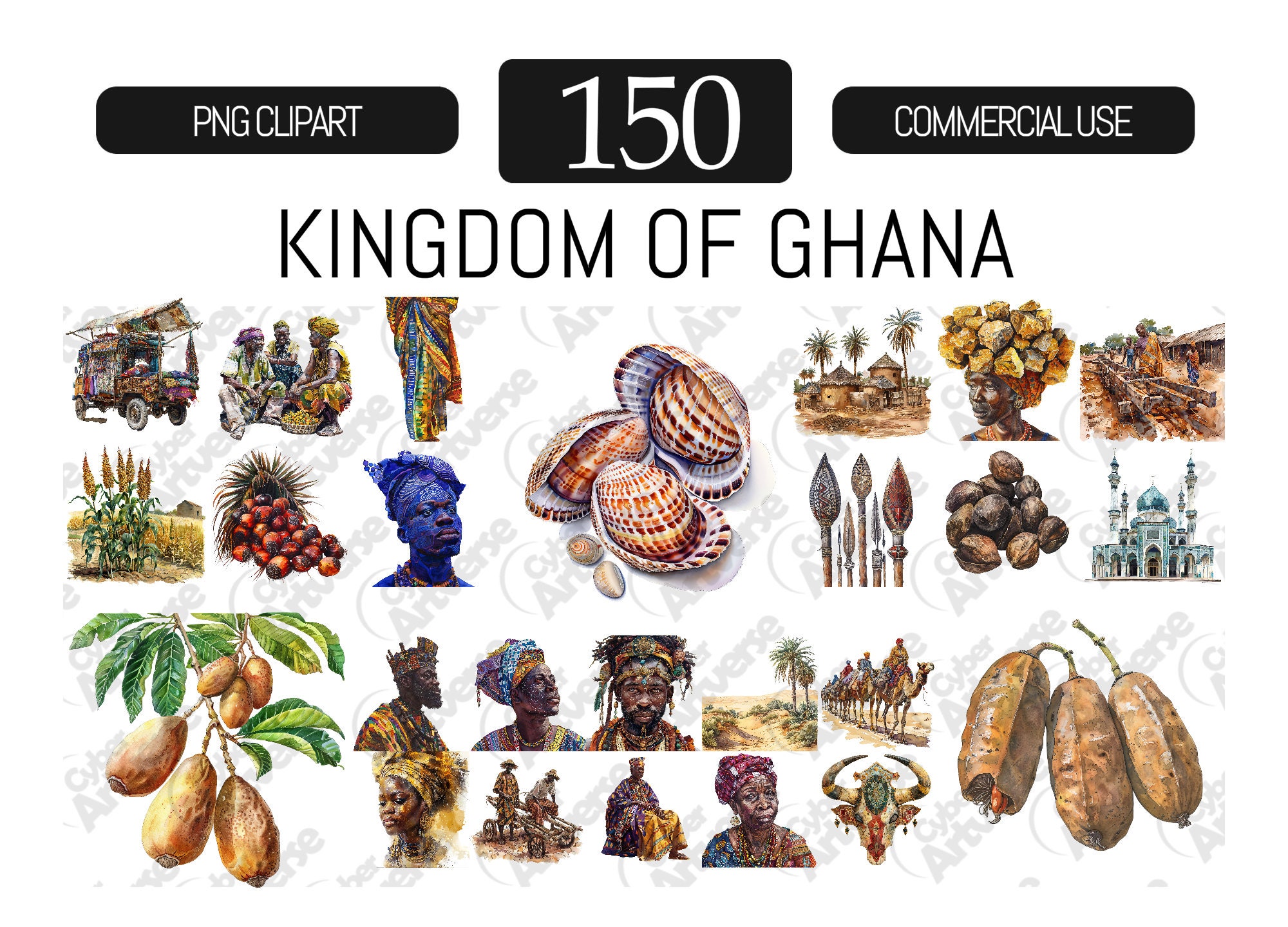 MEGA BUNDLE Ghana Empire Clipart Set West Africa, Gold Trade, Sahelian ...