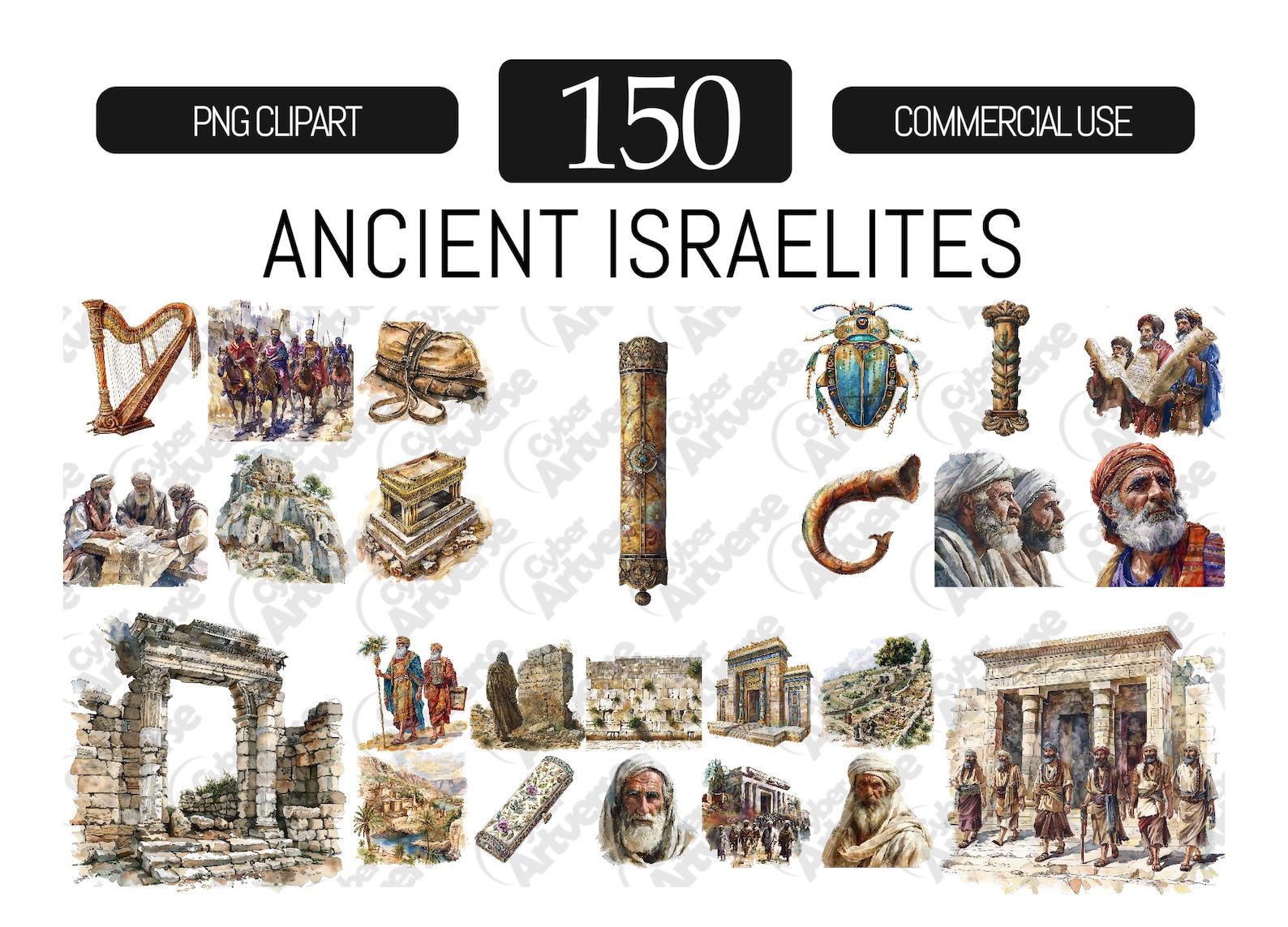 Ancient Israelites Watercolor Clipart Set: Hebrew Bible, Jerusalem ...