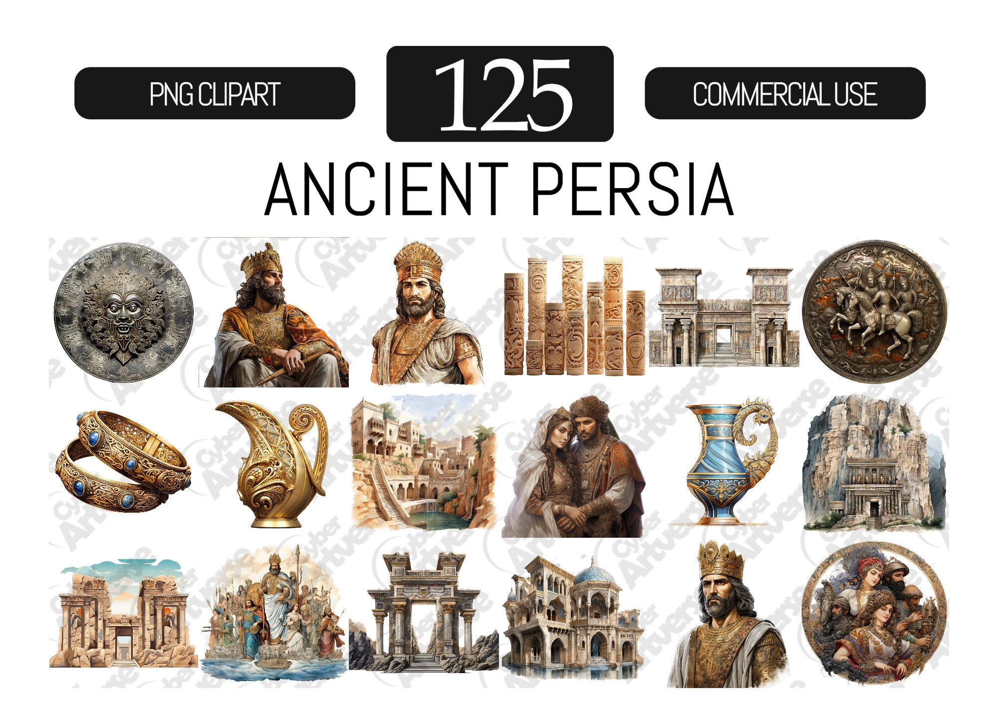 MEGA BUNDLE Ancient Persia Watercolor Clipart Set Parthians, Sassanians ...