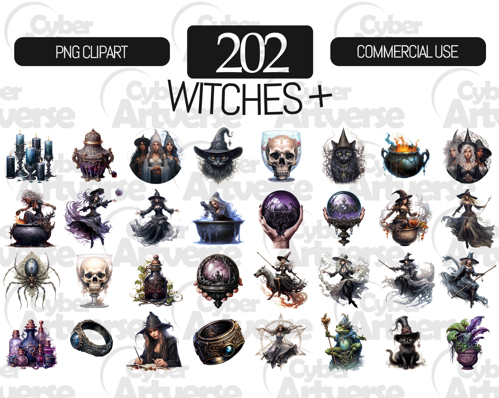 MEGA BUNDLE 202 Witch Theme Clipart Set Magical Fantasy Witchy Items ...