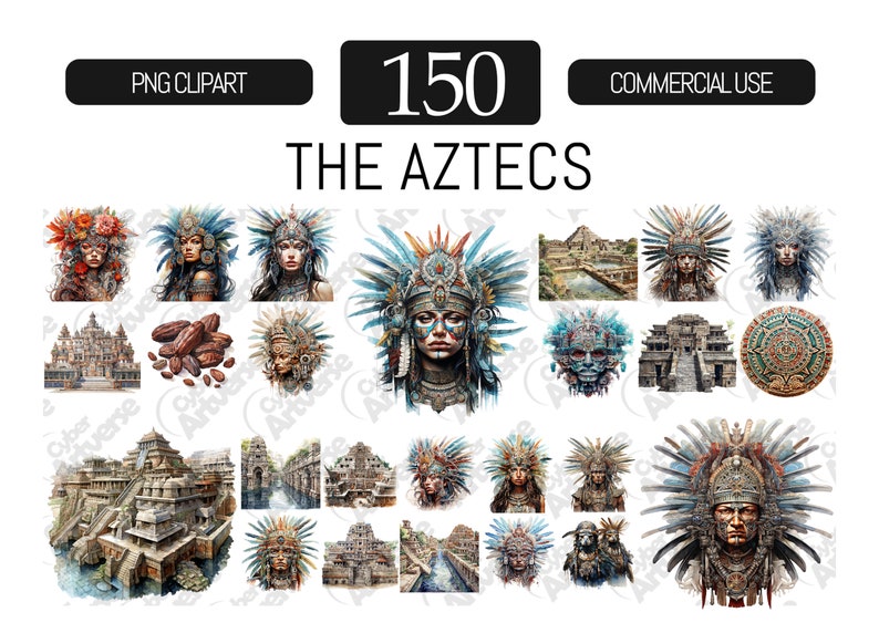 MEGA BUNDLE the Aztecs Watercolor Clipart Set Powerful Mesoamerican ...