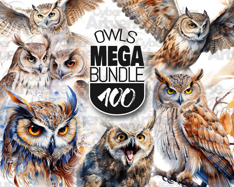 Watercolor Owls Clipart Set: 100 PNG Images (digital Download) - Etsy ...