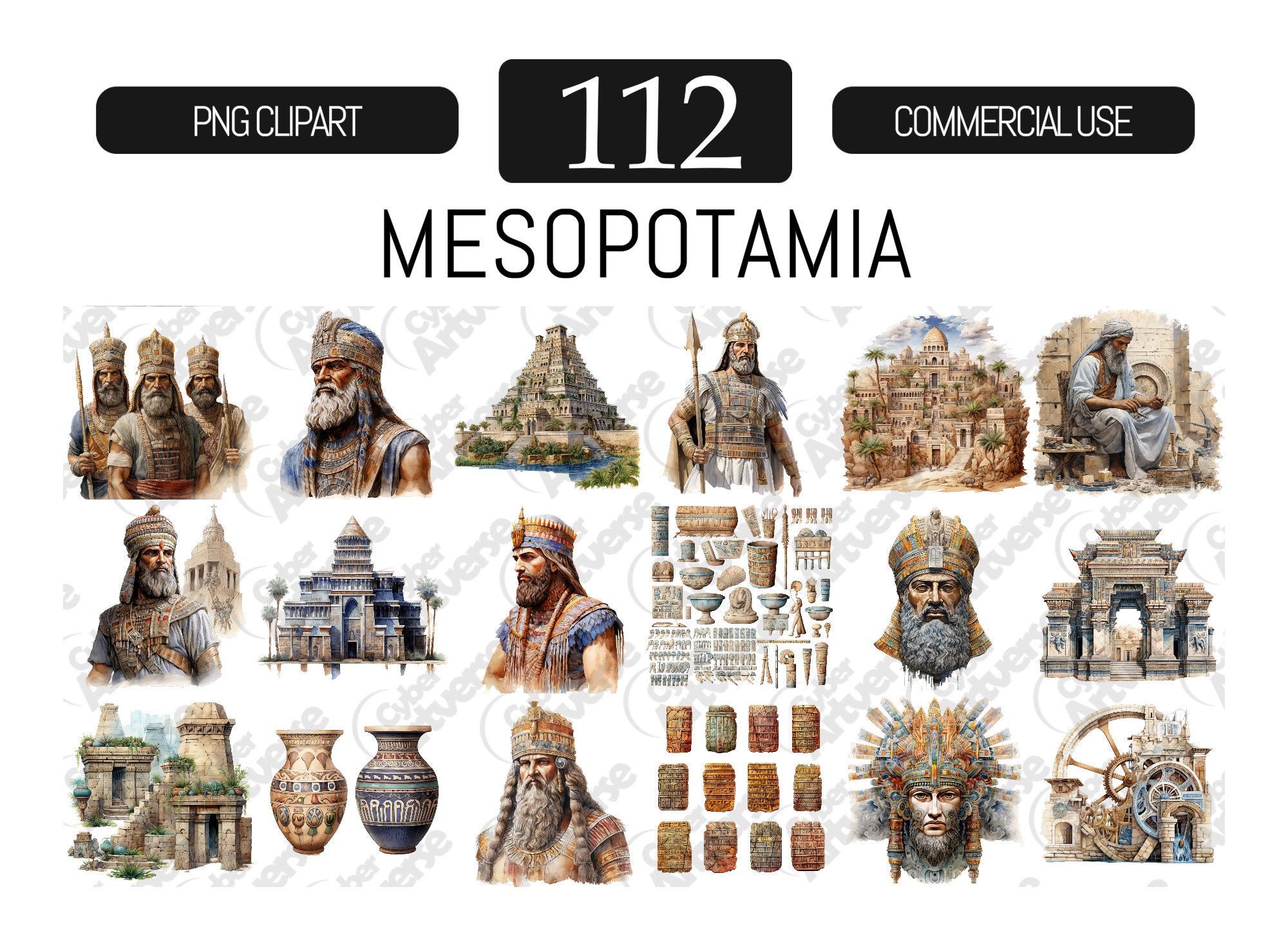 MEGA BUNDLE Mesopotamia Watercolor Clipart Set Ancient Iraq, Babylon ...