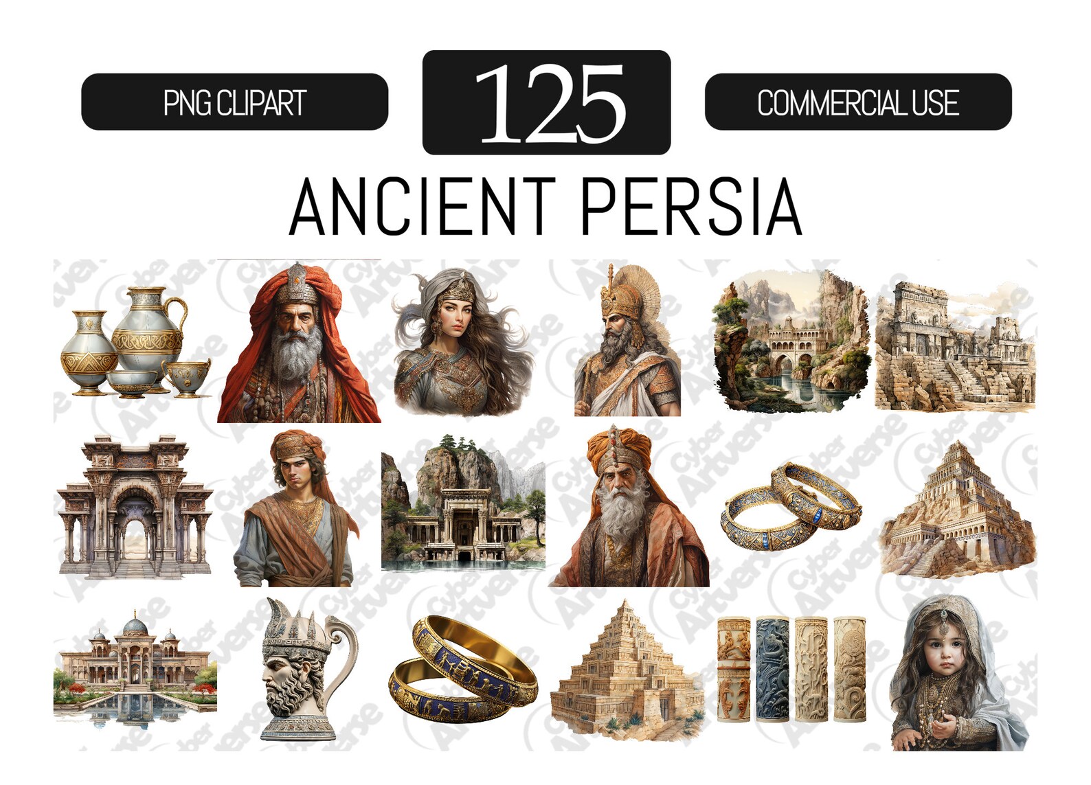 Ancient Persia Watercolor Clipart Set: Mega Bundle (PNG Digital Files ...