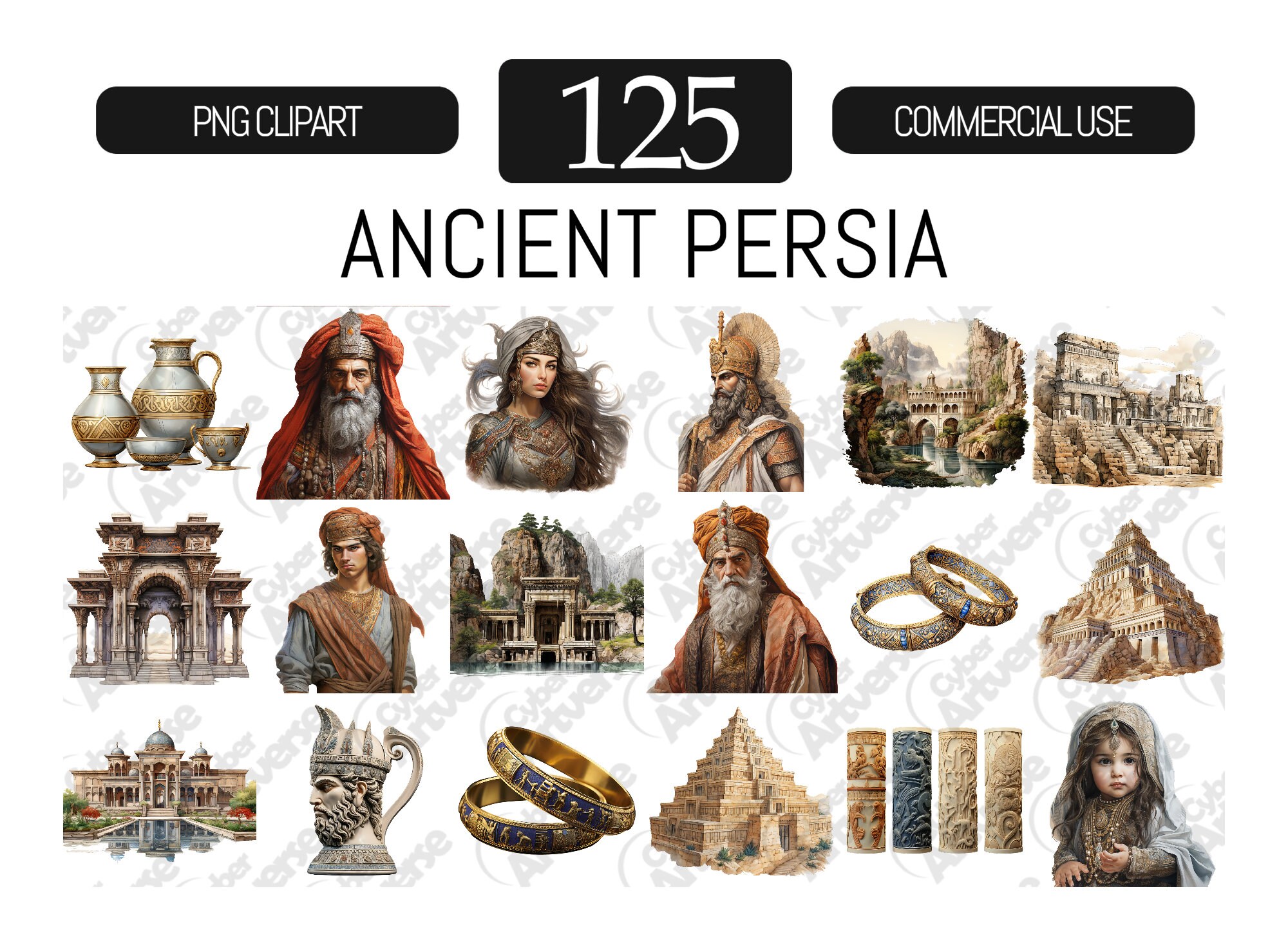MEGA BUNDLE Ancient Persia Watercolor Clipart Set Parthians, Sassanians ...