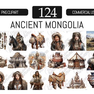 Ancient Mongolia Watercolor Clipart Set: Tribes, Horses (digital PNG ...