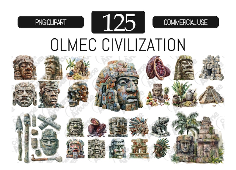 Olmec Civilization Clipart Bundle: Mesoamerica Art (PNG Digital Files ...