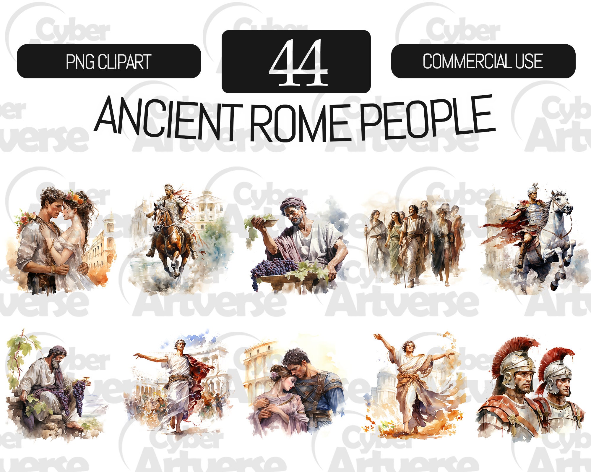 BIG BUNDLE Ancient Roman People Clipart Set Gladiators, Statues, Lovers ...