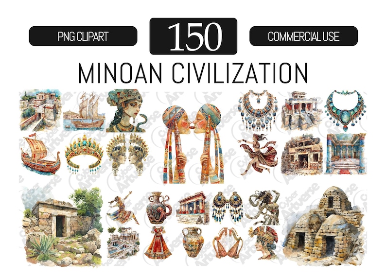 Minoan Civilization Clipart Set: Ancient Crete, Greek Mythology (PNG ...