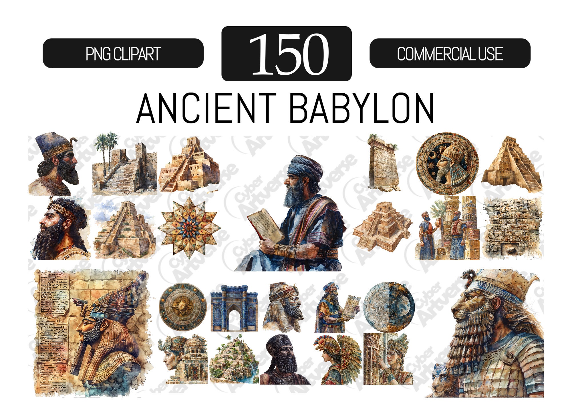 MEGA BUNDLE Ancient Babylon Watercolor Clipart Set Babylonian ...