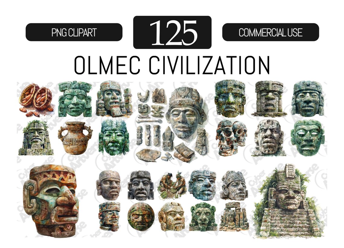 Olmec Civilization Clipart Bundle: Mesoamerica Art (PNG Digital Files ...