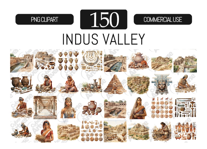 MEGA BUNDLE Indus Valley Watercolor Clipart Set Complex Ancient Indian ...